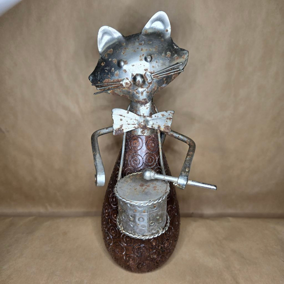 Pier 1 | Accents | Pier Imports Metal Drummer Cat Figurine Rustic Flaws ...
